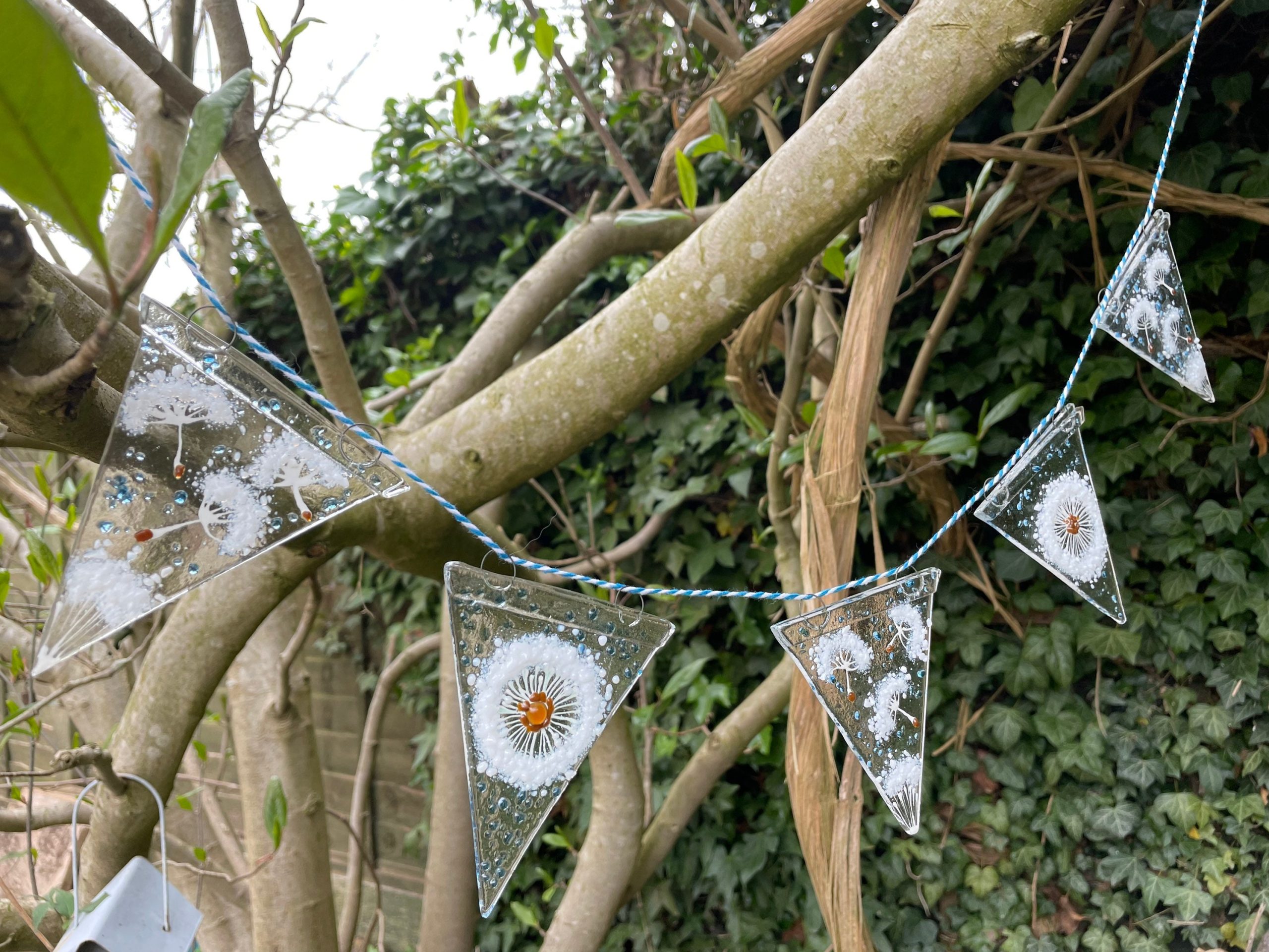 Dandelion fused glass bunting-dandelion wishes bunting-glass bunting ...